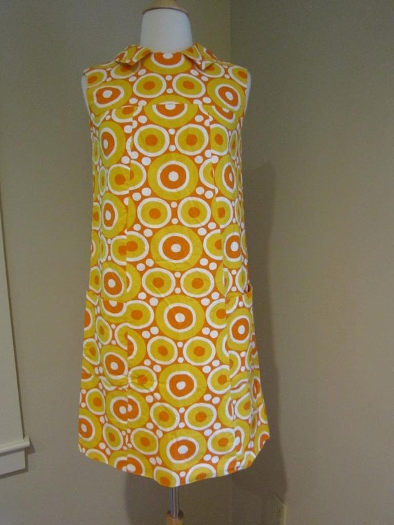 1960s MOD Orange and Yellow Geometric Print Cotton Sh… - Gem