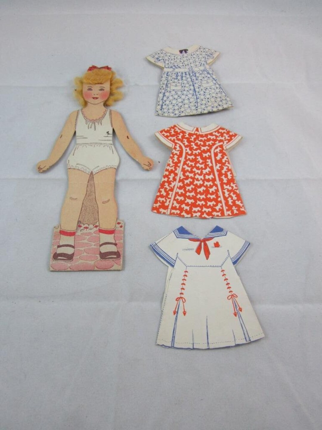 1950s 9 Paper Doll W/wool Hair & 3 Dresses Scotty Dogs/sailor Dress ...