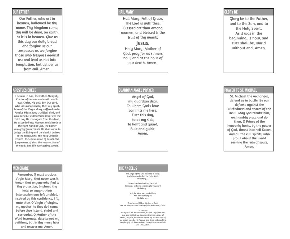 Catholic Prayers for the Classroom in Gray & White - Set of 8 Prayers ...