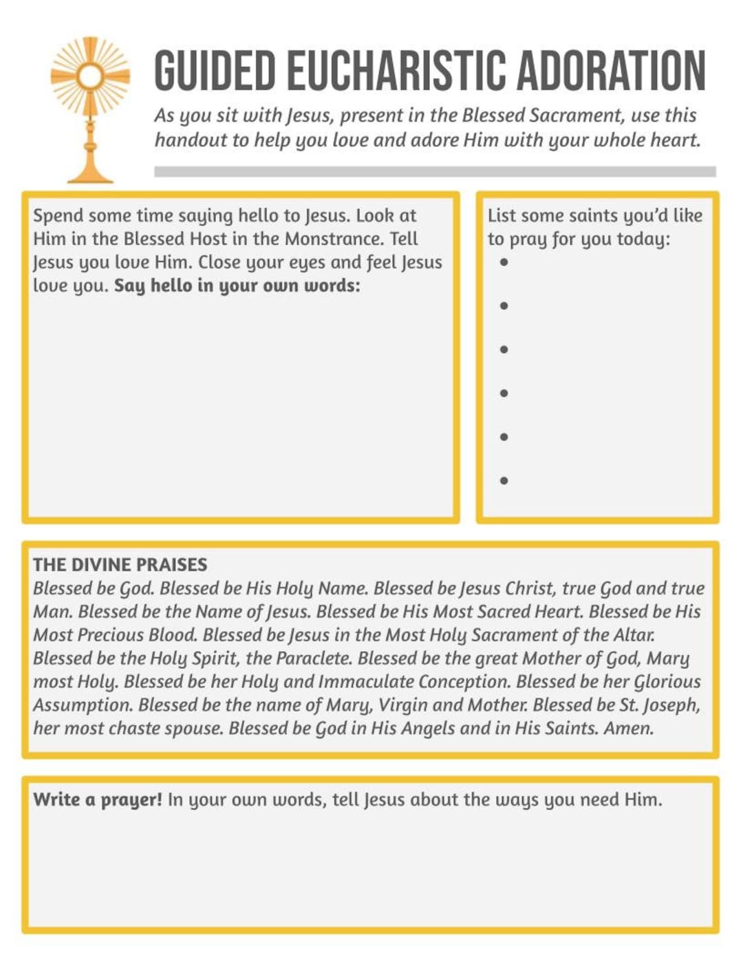 Guided Eucharistic Adoration Handout for Middle & High School Students ...