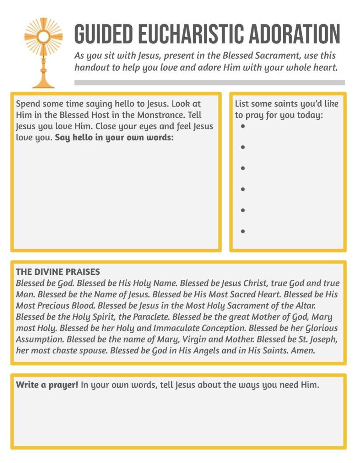 Guided Eucharistic Adoration Handout for Middle & High School Students ...