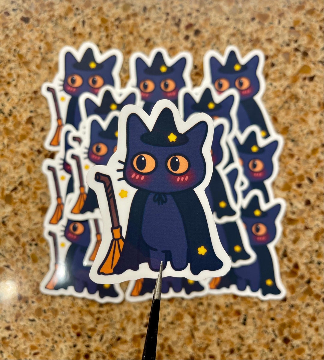 Witch Cat Sticker | Black Cat Sticker | Vinyl Sticker | Waterproof ...