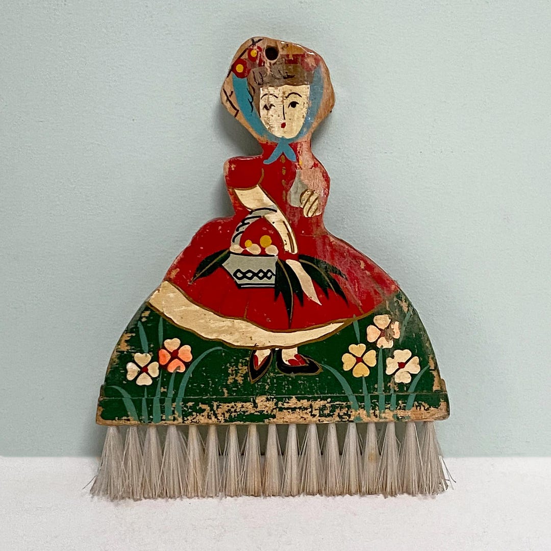 Vintage Wooden Lady Crumb Broom, Scandinavian Folk Art Table Brush, as ...