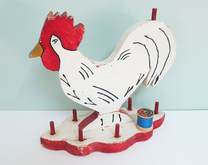 Folk Art Sewing Rooster Spool Holder Handmade Wooden - Etsy