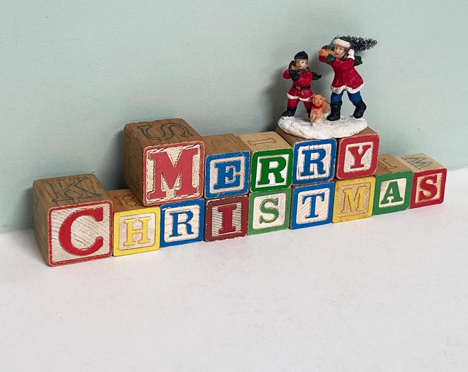 Merry Christmas Alphabet Blocks: 14 Vintage Wooden Letters + Bonus ...