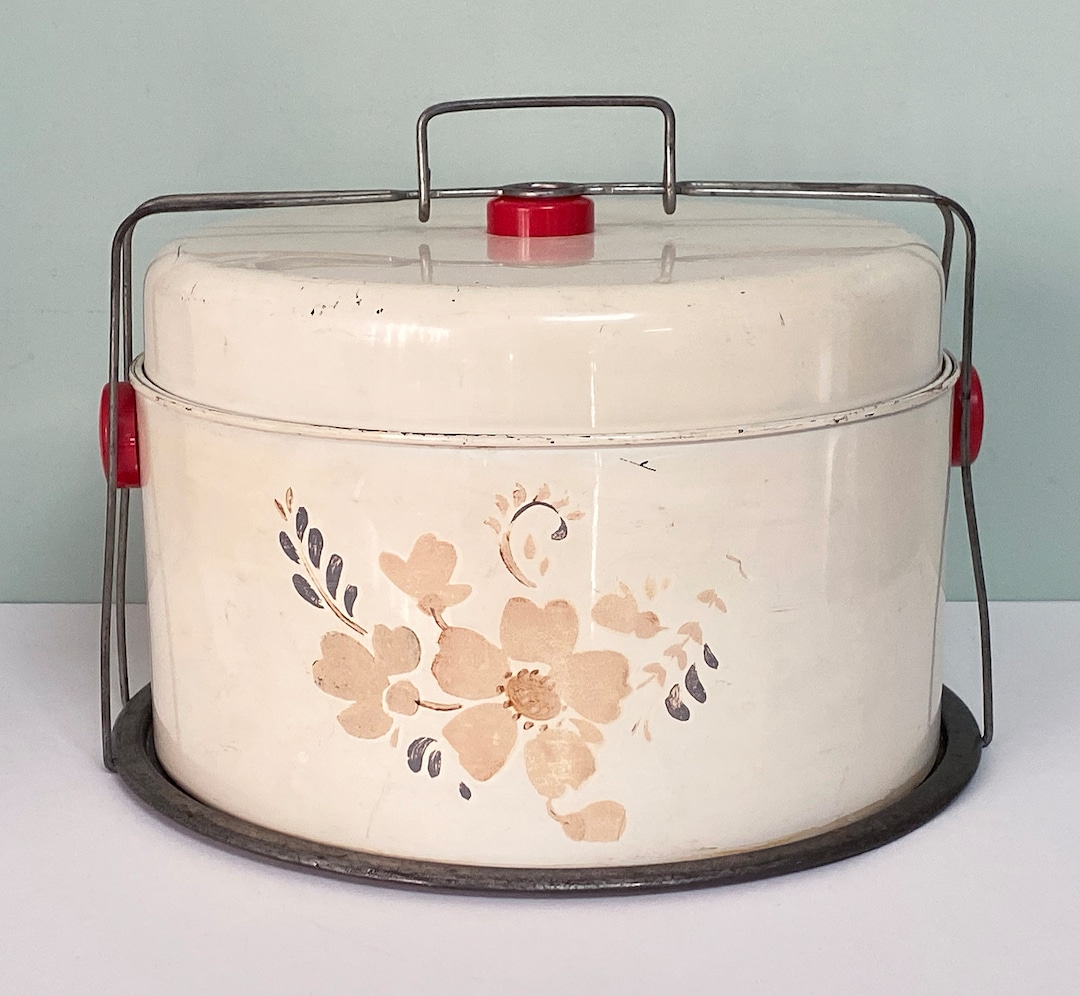 Vintage Metal Cake Carrier With Hand-painted Flowers, 2 Sections, Metal ...