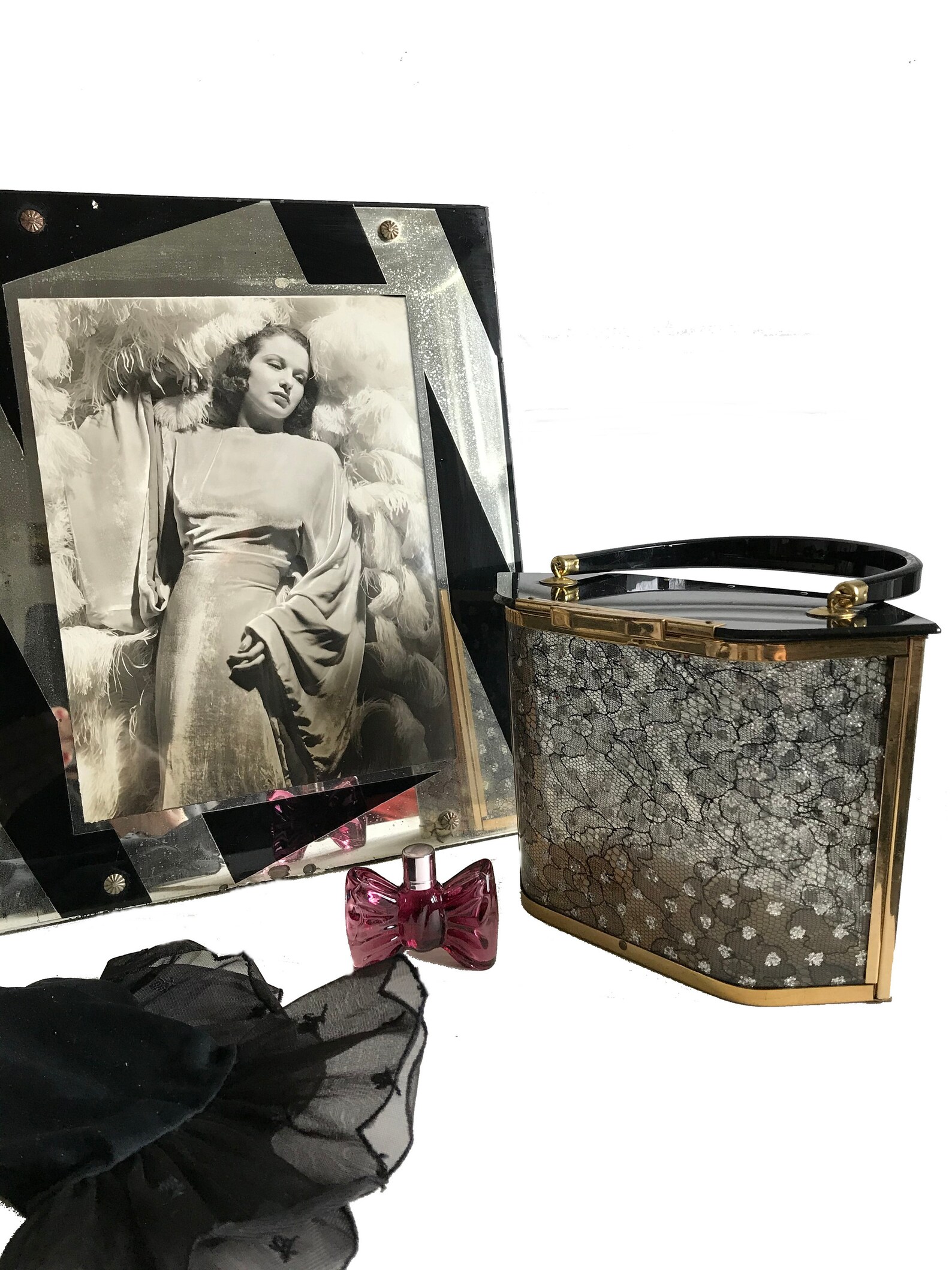 Vintage 1950s Lucite Lace Brass Box Purse / 50s Glitter - Etsy