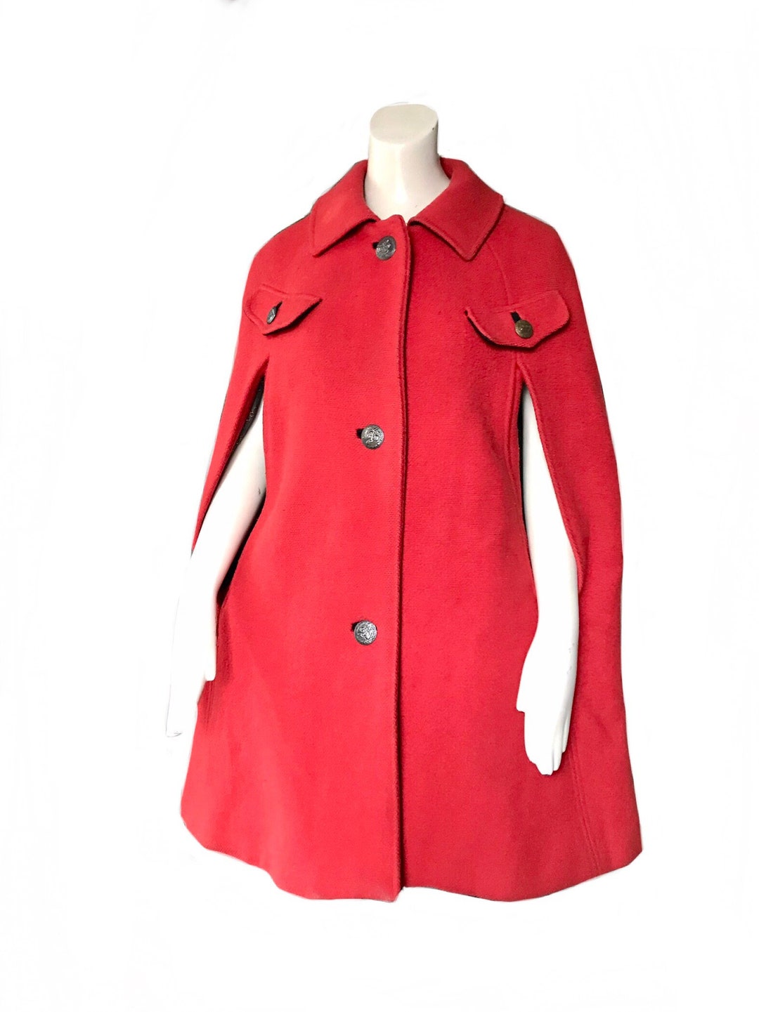 Lord & Taylor Vintage 1960s Red Wool Cape/ 60 Winter Coat / Made in ...