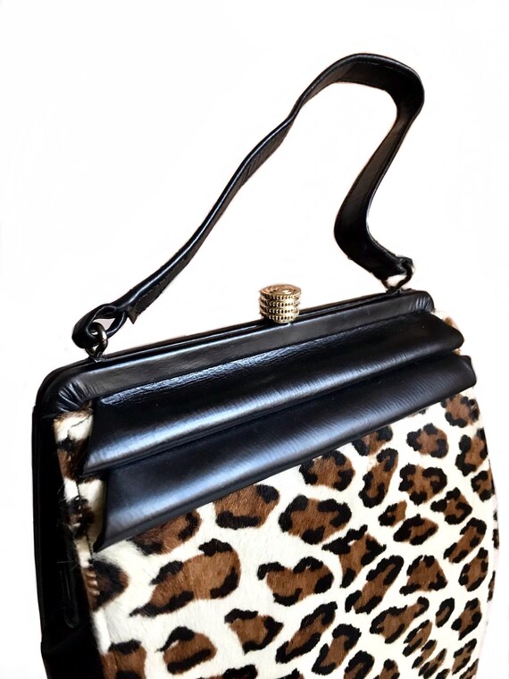 1950s pony hair leopard Handbag / 50s leopard hide pu… - Gem