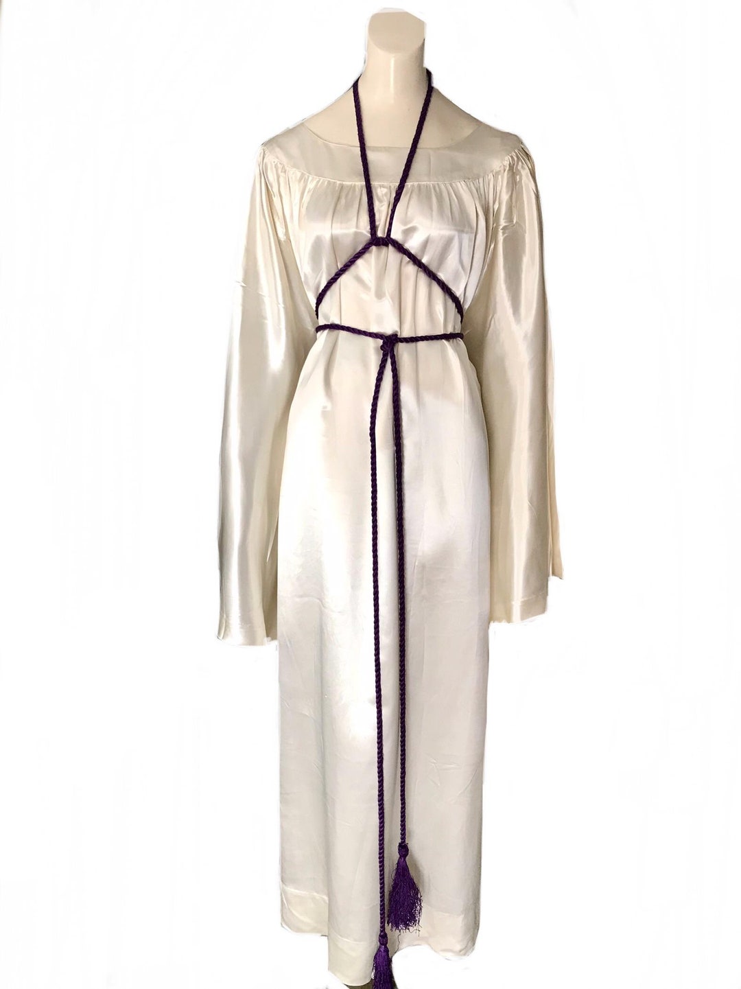 Vintage 1940s Masonic White Satin Gown With Slit Bell Sleeves / 1930s ...