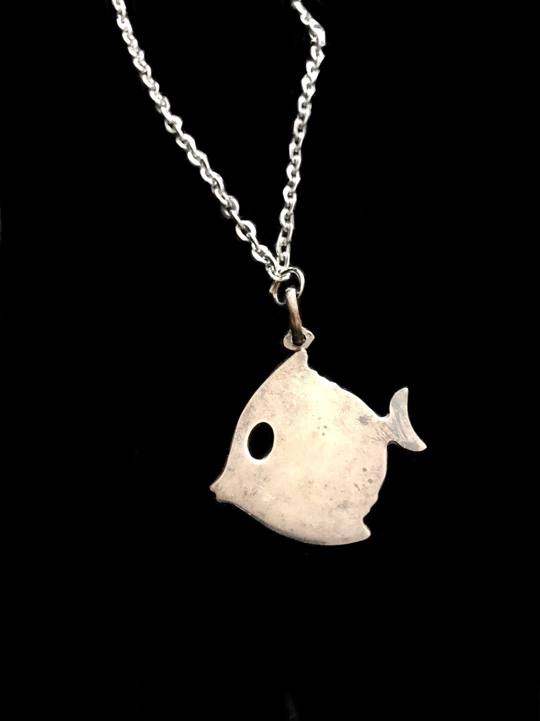 Vintage 1950s 60s Modernist Sterling Silver 925 Fish Pendant Necklace ...
