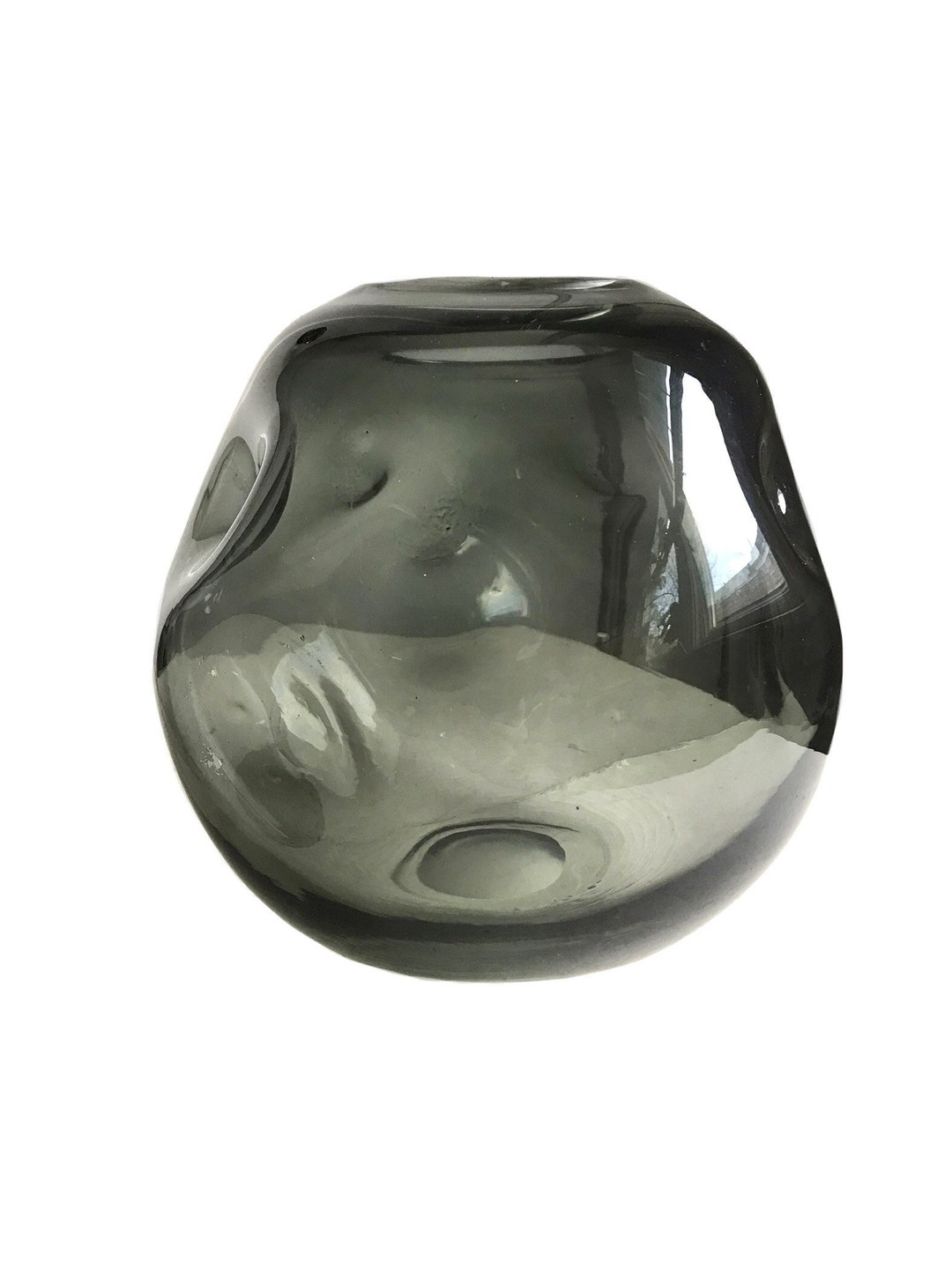 Pinched Dimple Smoke Gray Glass Vase/ Modernist Hand Blown Studio Art ...