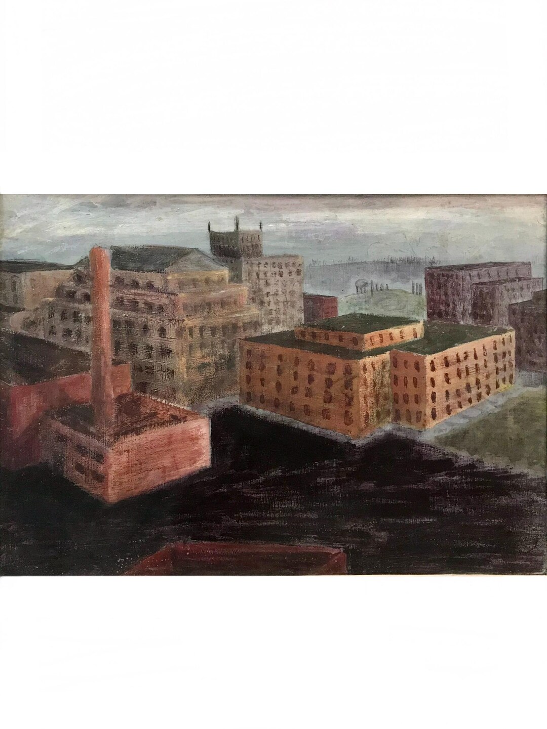 Art Deco Cubist City Scape Painting / Vintage 1930s Industrial ...