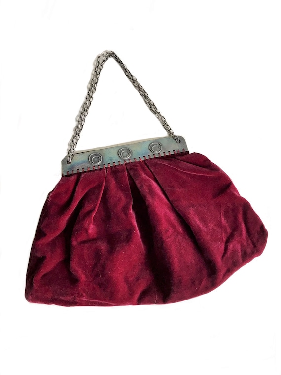 vintage 1920s burgundy red velvet purse / large 1910 … - Gem