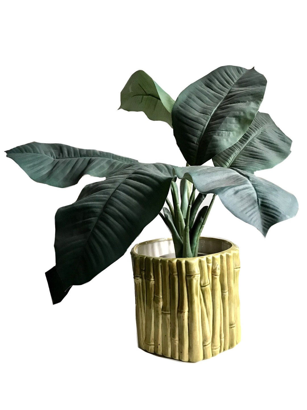 Signed Vintage 1980s Green Faux Bamboo Ceramic Planter / 80s Plant Pot ...