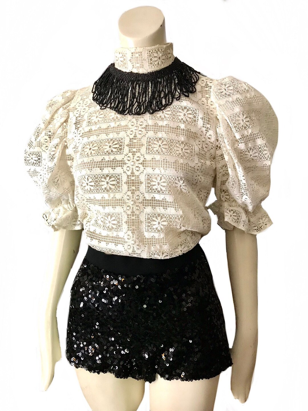 Deadstock 1960s White Lace Blouse / 60s Mod Puffed Sleeve Top ...