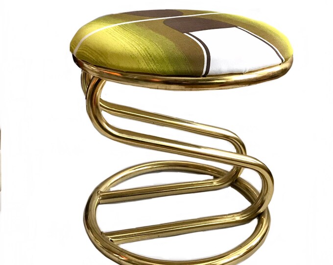 Mid Century 1970s 80s Brass Metal Green Abstract Stool / Modernist ...