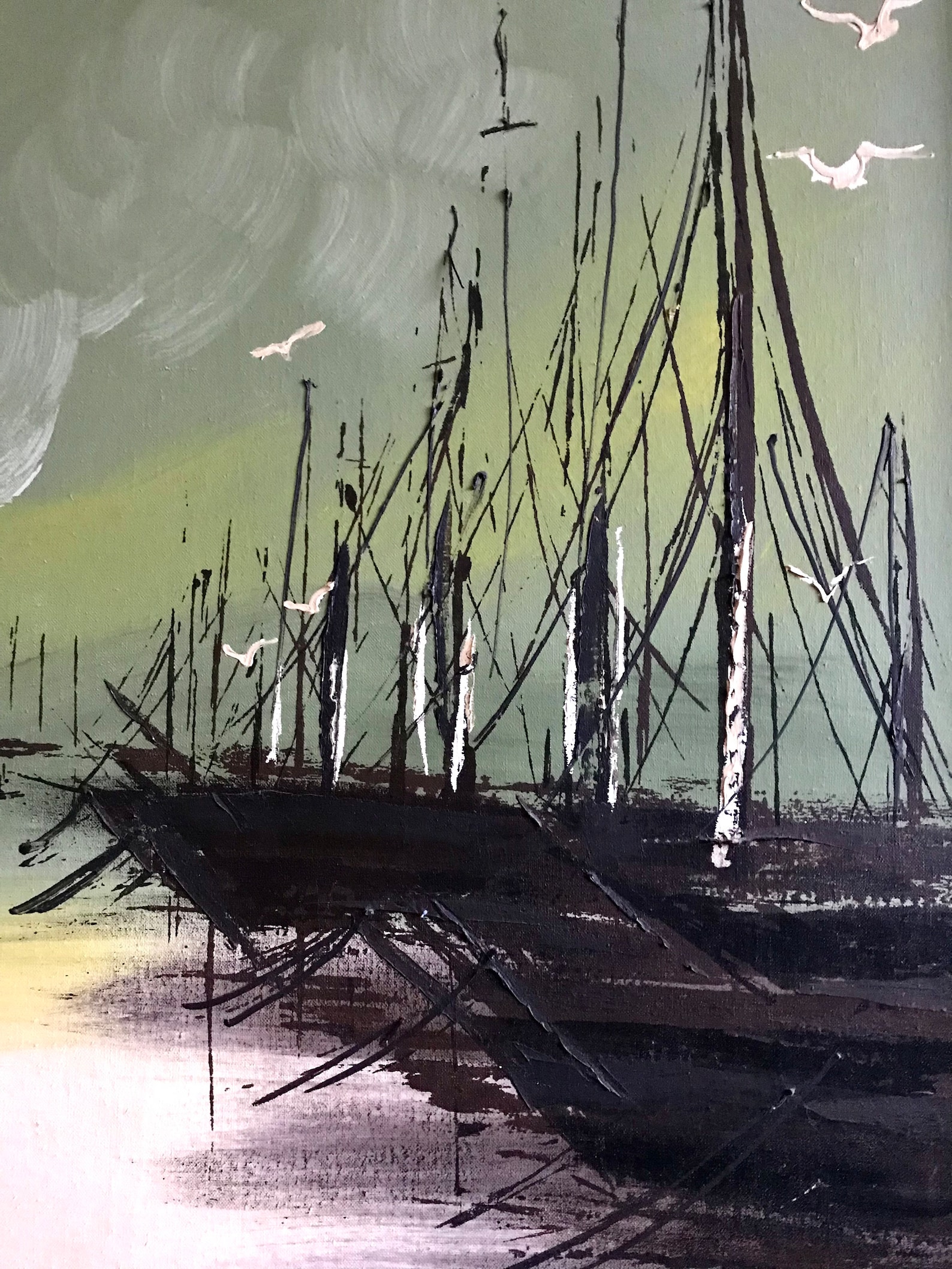 Signed Large Abstract Expressionism Ship Sea Oil Painting / Original ...
