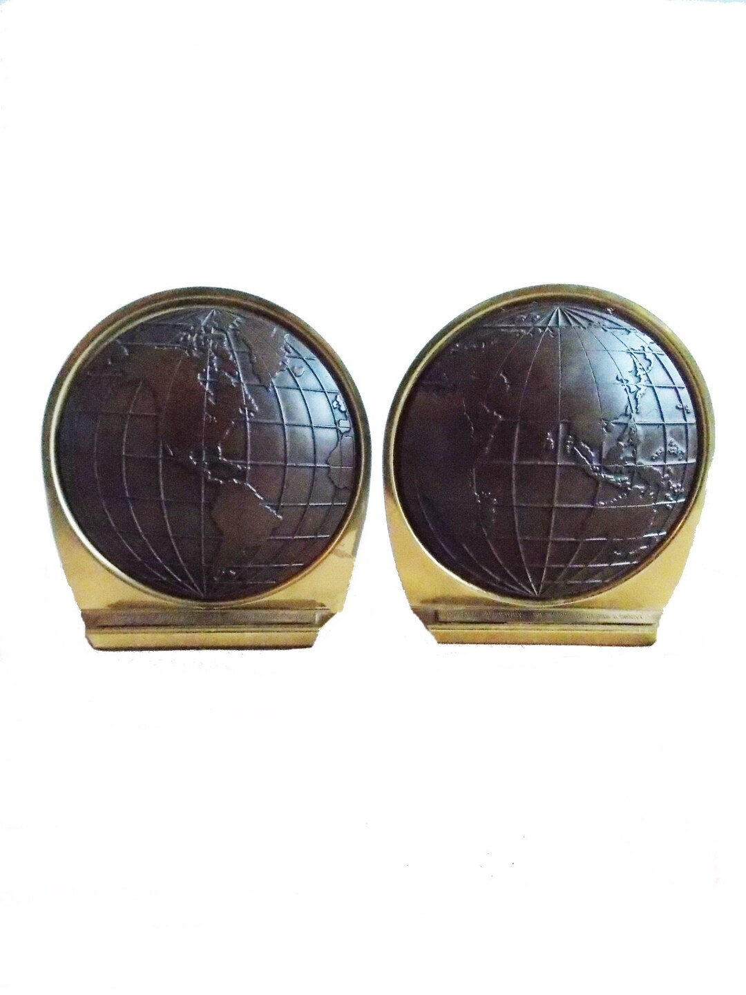Vintage 1970s Brass Globe Bookends/ Mid Century Bookends Western ...