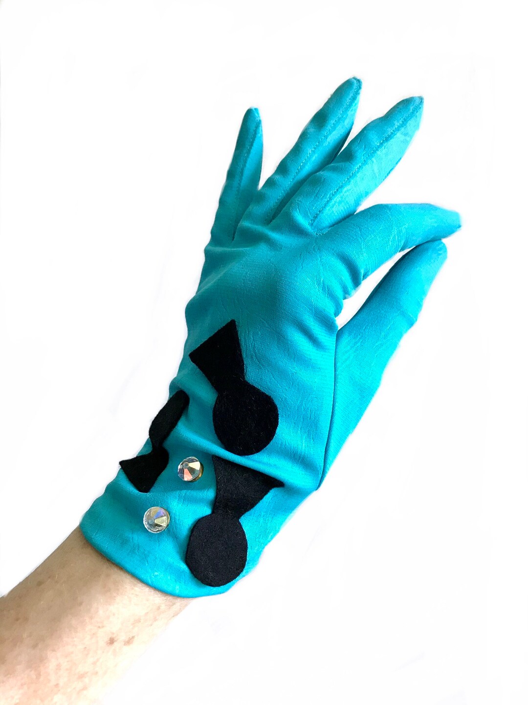 1950s Novelty Keyhole Beaded Turquoise Gloves/ 50s Blue Burlesque Show ...