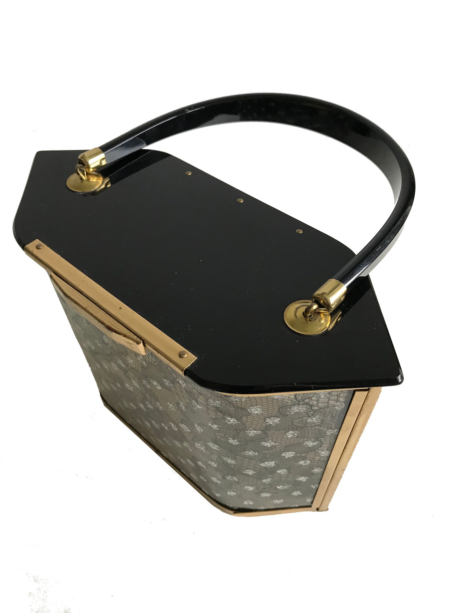 Vintage 1950s Lucite Lace Brass Box Purse / 50s Glitter - Etsy