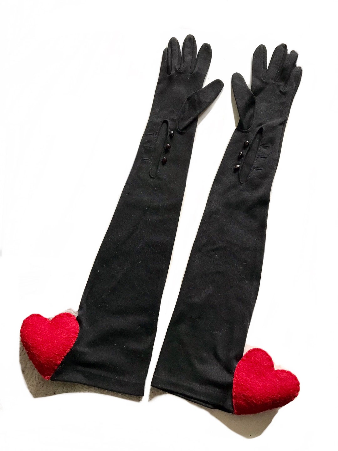 Valentine's 1950s Novelty Red Hearts Long Elbow Gloves/ 50s Opera ...