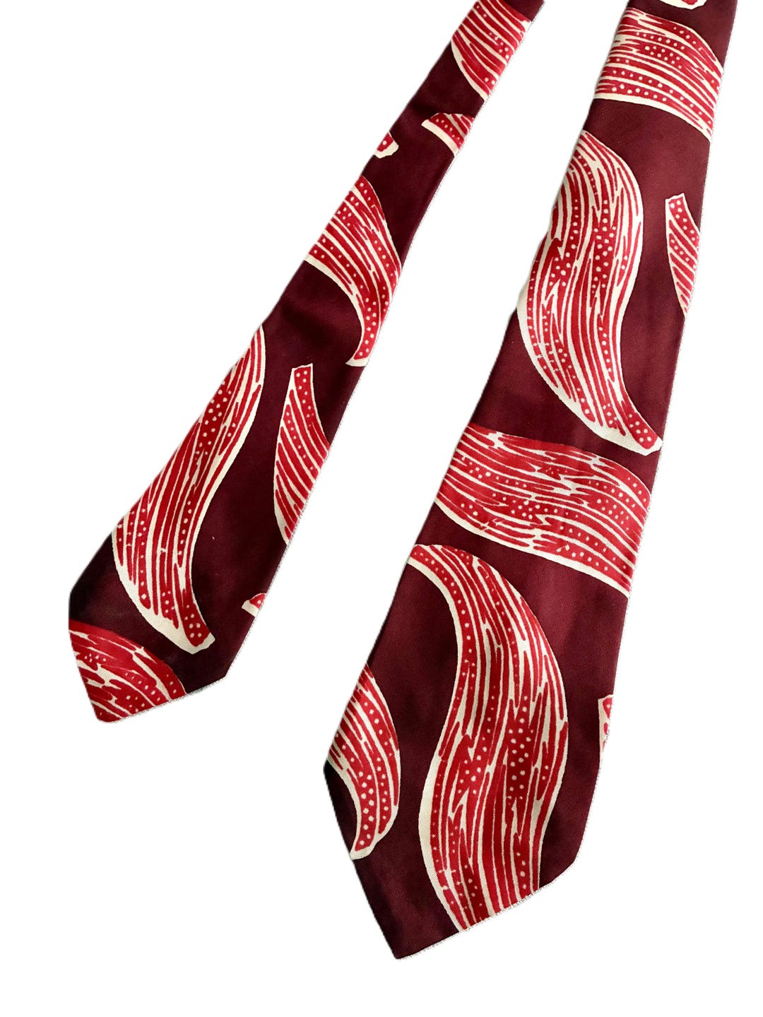 Vintage 1940s Silk Abstract Red White Necktie / 40s Tie Rockabilly WWII ...