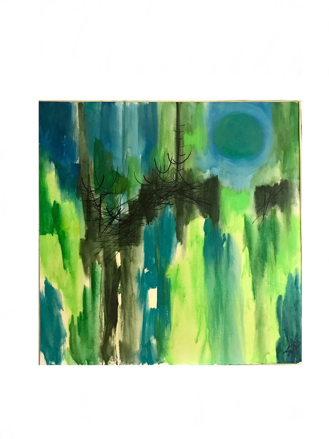 SPECIAL OFFER Signed Vintage 1960s 70s Abstract Expressionism Green ...