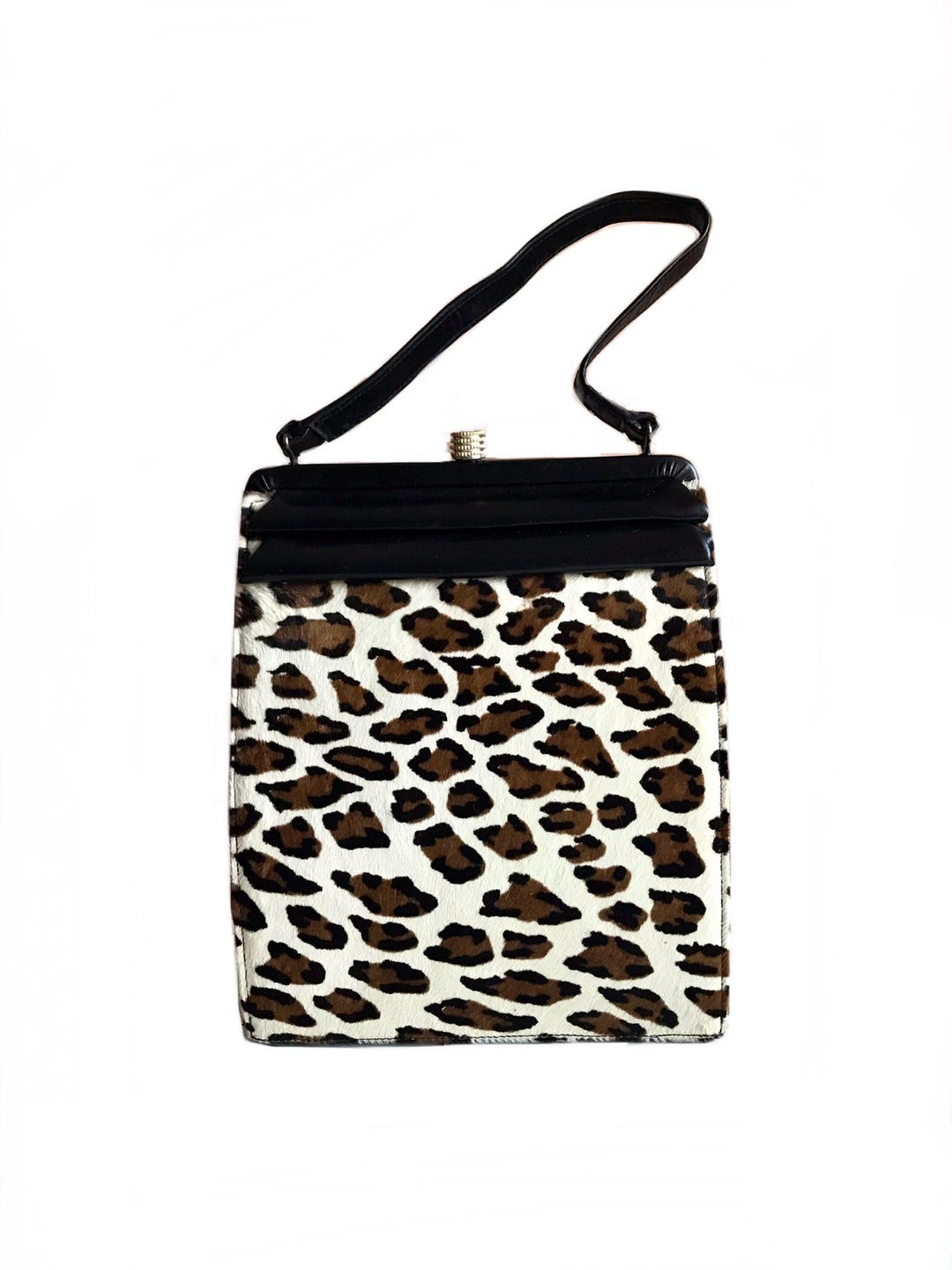 1950s Pony Hair Leopard Handbag / 50s Leopard Hide Purse/ Rockabilly ...