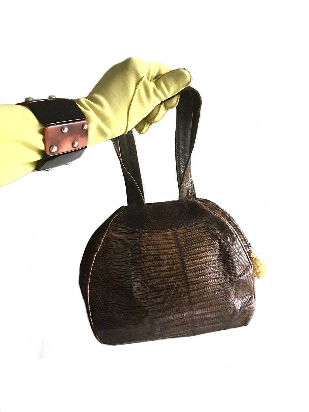1940's Brown Leather Lucite Purse / WWII Set Rockabilly Hollywood Bag ...