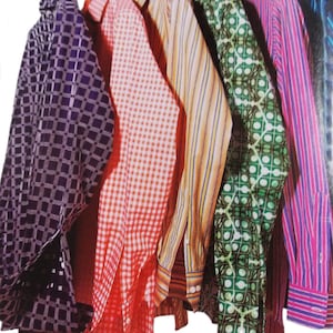 1970s Blue Grid Print Blouse/ 70s Color Block Retro Shirt/ 70s Band ...