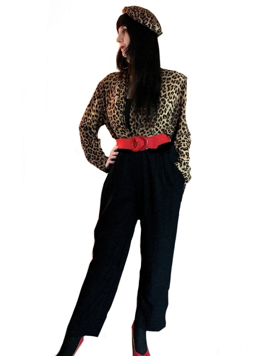 Vintage 1980s Leopard Print Jumpsuit / 80s Animal Print Top and Pants ...