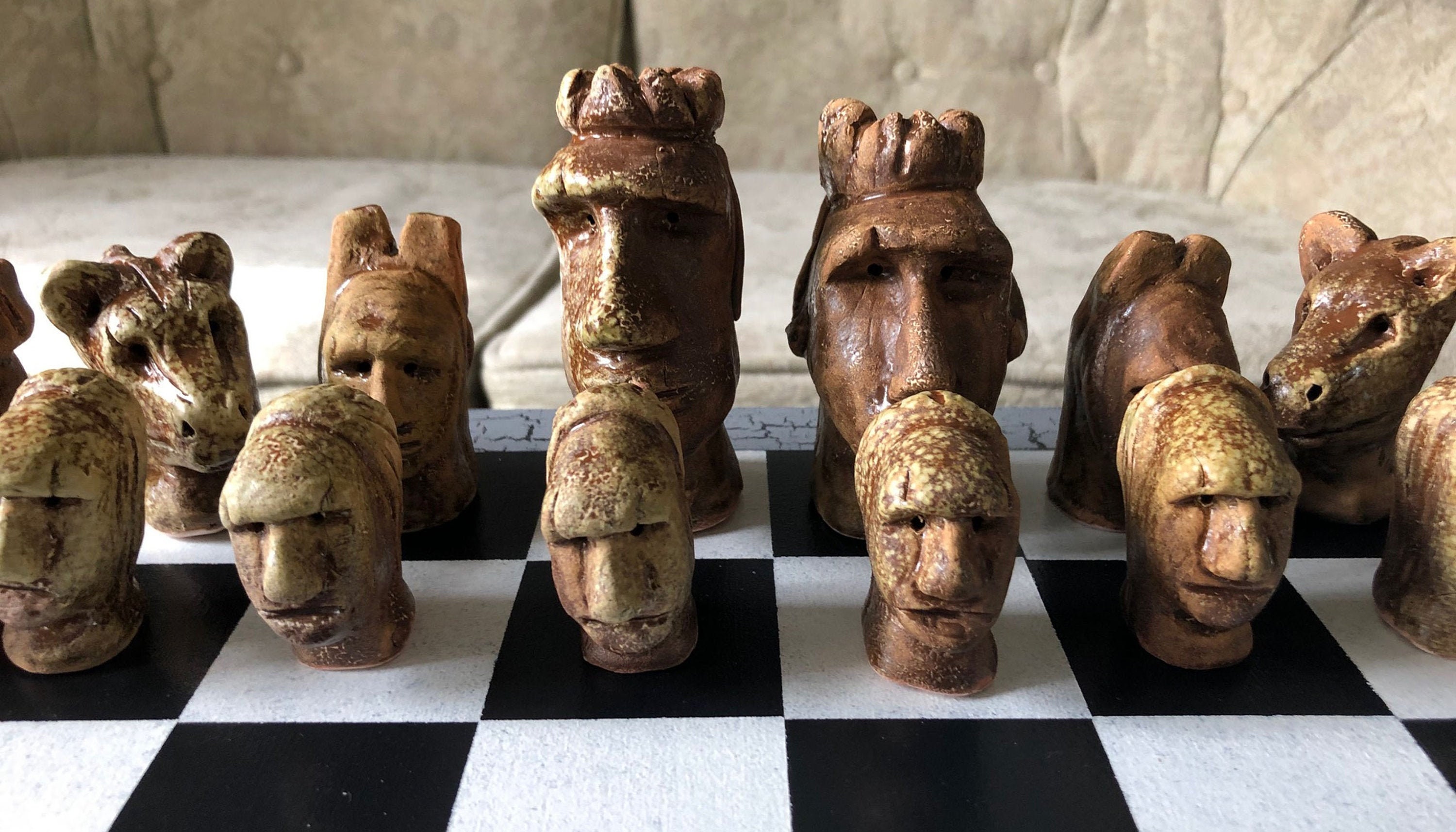 Easter Island Head Chess Set Pottery | Etsy