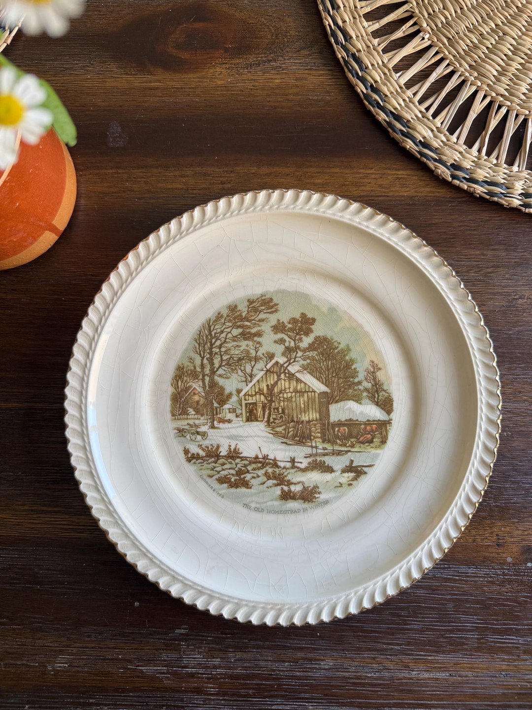 Vintage Harkerware Currier & Ives the Old Homestead in Winter 10in ...