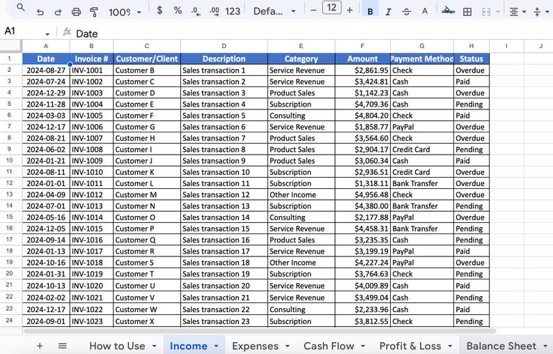 Business Bookkeeping Template Excel Google Sheets Spreadsheet - Etsy