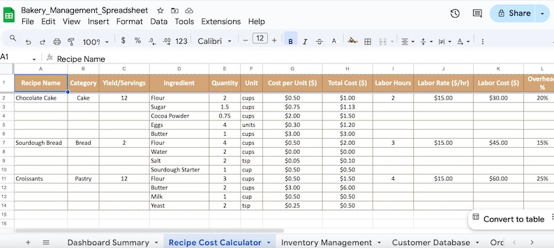 Bakery Template Bundle | Invoice Generator | Inventory Tracker | Excel ...