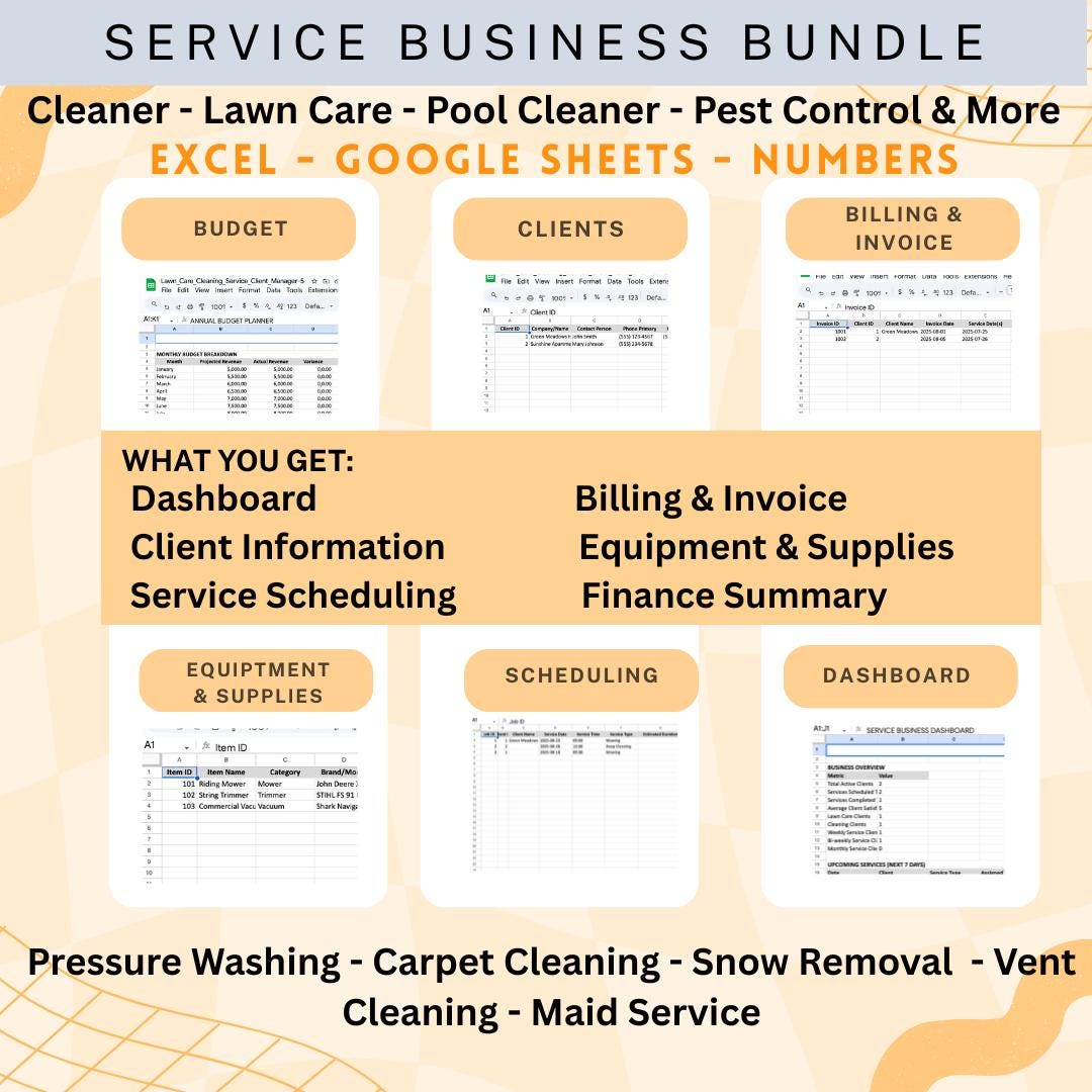 Service Business: Spreadsheets Templates Bundle Budget Job Scheduler ...