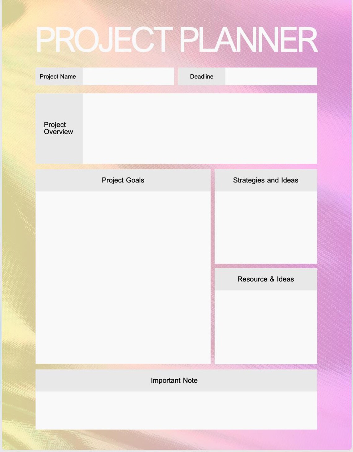Project Planner Notion Template: Goal Tracker, Easy One-sheet (digital ...