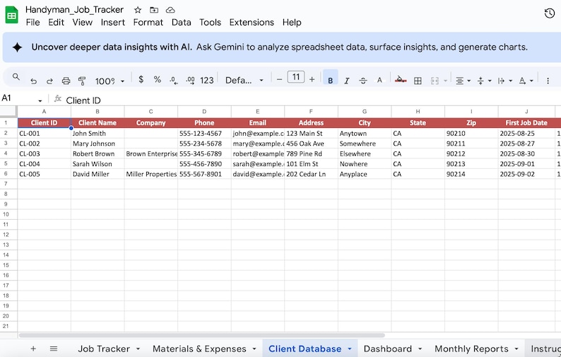 Handyman Spreadsheet for Tracking Expenses, Materials, Jobs, and ...