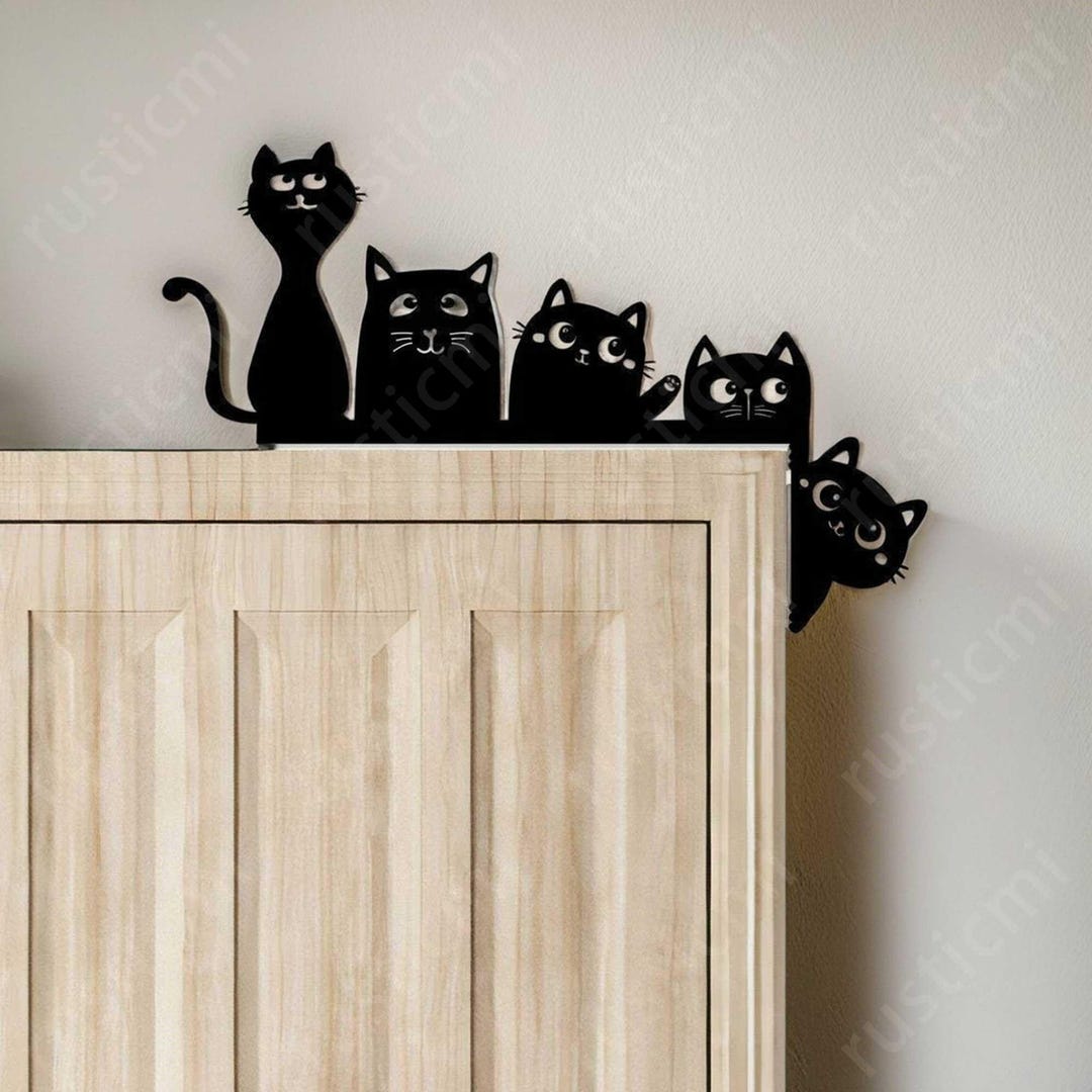 Black Cat Door Corner Sign, Cat Door Topper, Cat Mantel Decor, Cat ...