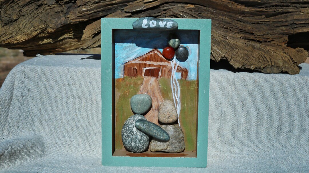 River Rock Couple , Pebble Art , 5x7 , Farm Painting , Perfect for ...