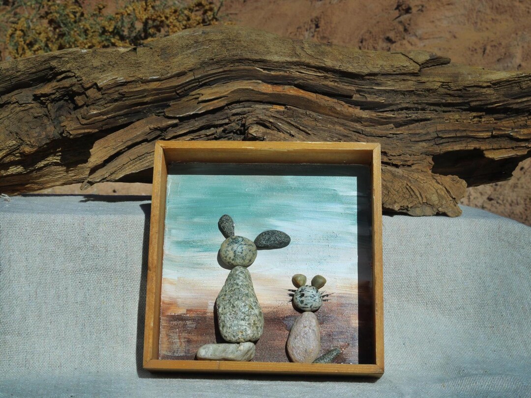 Dog and Cat Pebble Art, 6.5x6.5 , Rock Art, Pebble Pets Gift , CRIALX ...