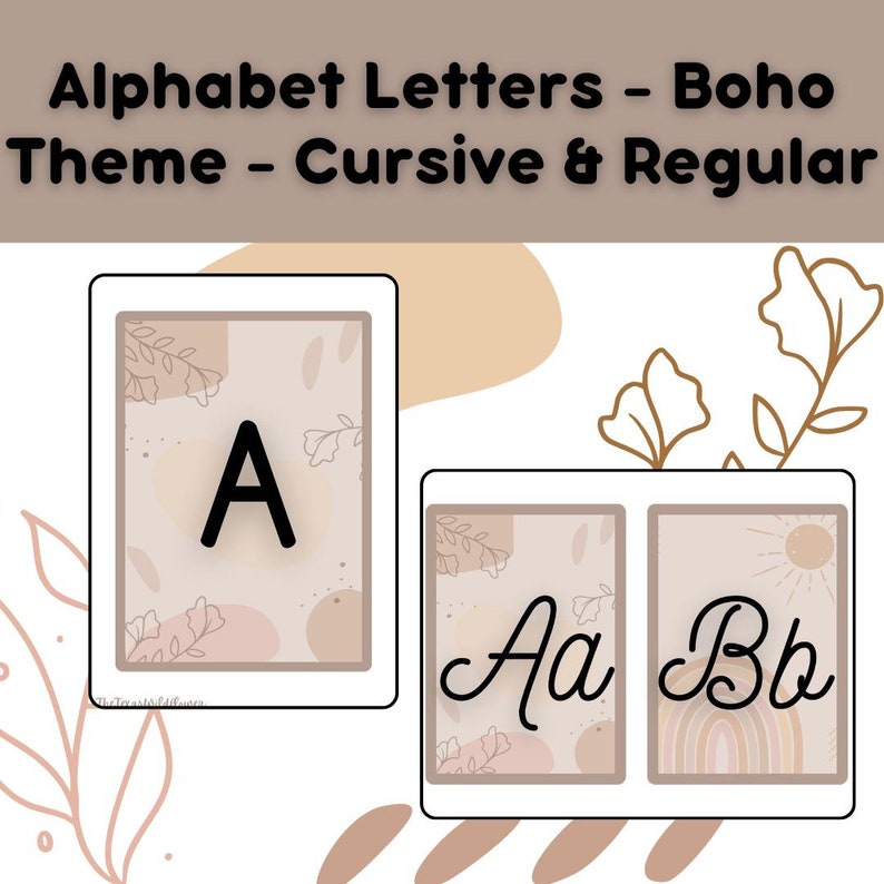 Boho Alphabet Letters Set, Cursive and Regular, Neutral Colors for ...