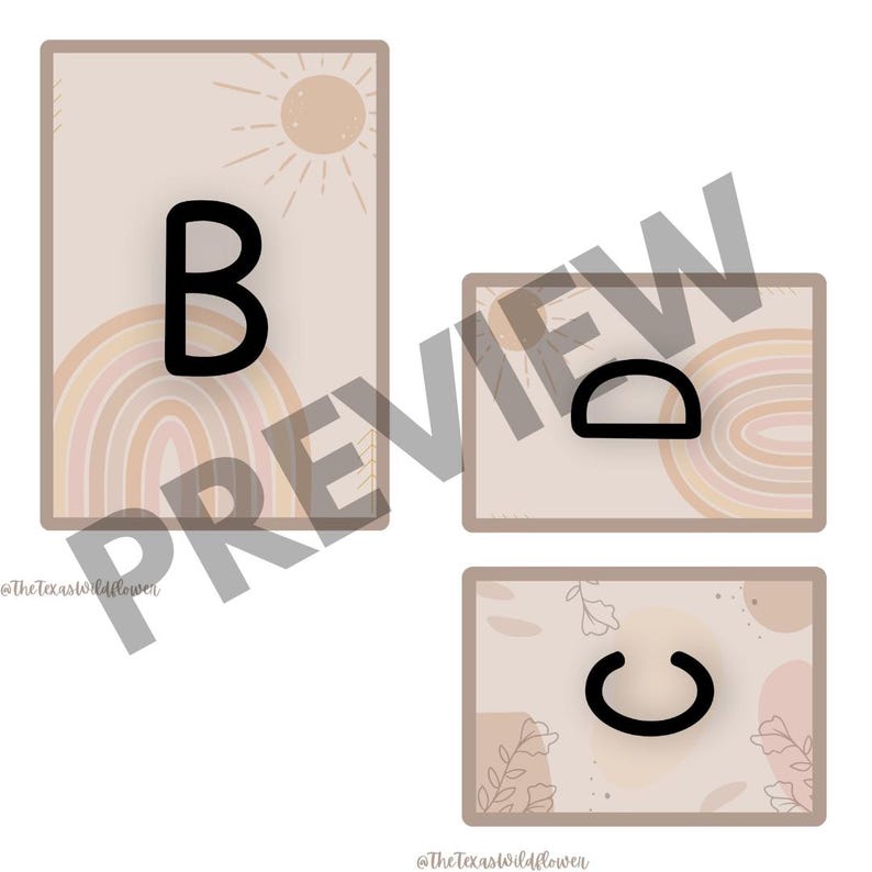 Boho Alphabet Letters Set, Cursive and Regular, Neutral Colors for ...