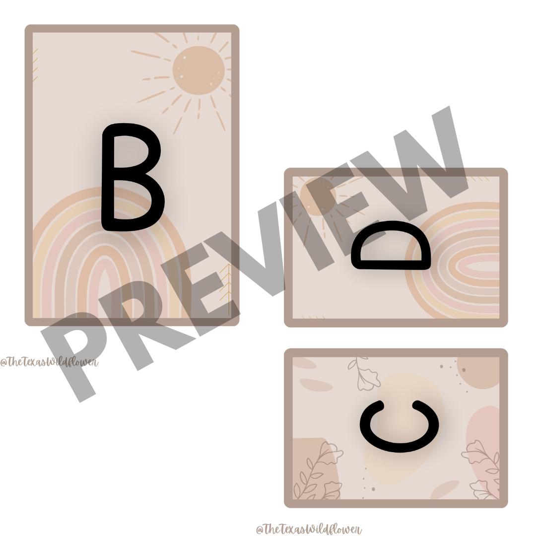 Boho Alphabet Letters Set, Cursive and Regular, Neutral Colors for ...