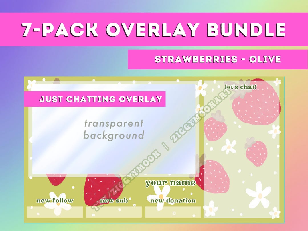 TWITCH OVERLAYS - Strawberries Bundle (olive) | 10 Scenes With Ability ...