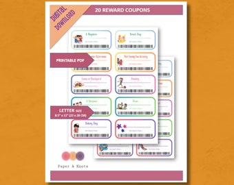 Kids Reward Chart and Reward Coupons, INSTANT DOWNLOAD Print at Home ...