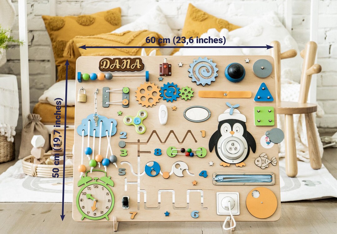 Custom Wooden Busy Board for Babies, Montessori Sensory Board, 1st ...
