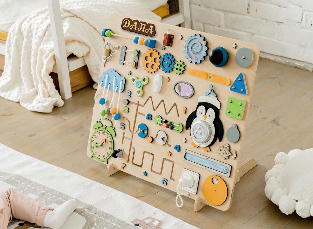 Interactive Montessori Busy Board for Baby, Toddler Toys, Wooden ...
