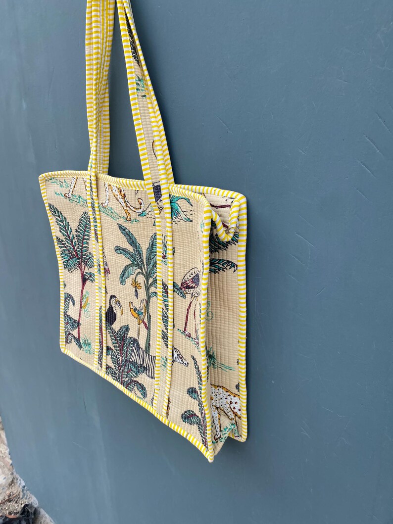 Quilted Cotton Tote Bag: Jungle Print, Boho Style - Etsy